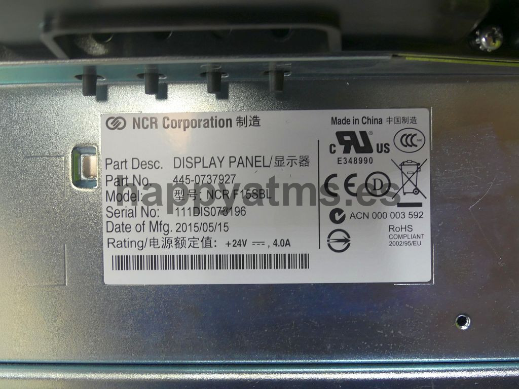 happyatms.es NCR Display 15 inch PN: 445-0737927, 4450737927